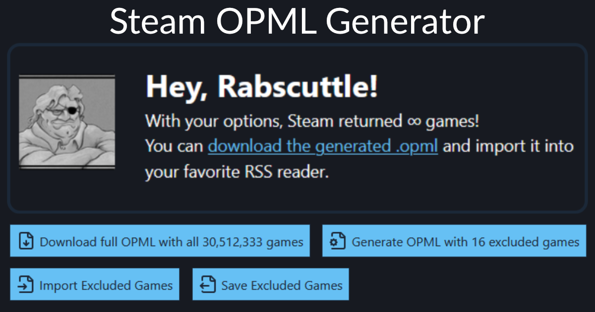 Owned Steam Game RSS Feeds